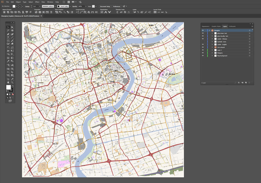 Shanghai City Map - English and Chinese Street Names – Map Illustrators
